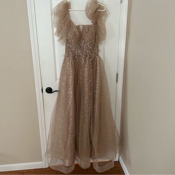 Milano | Dresses | Milano Gold And Cream Embellished Tiered Gown For ...